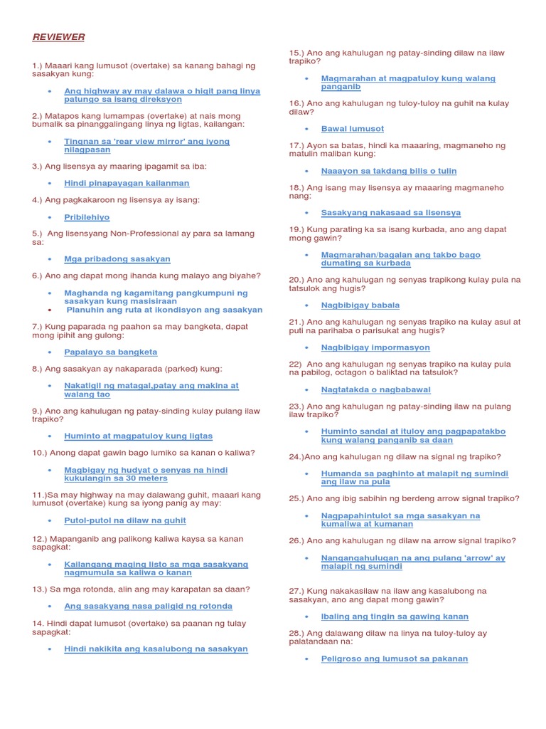 Driving Lesson Reviewer | PDF