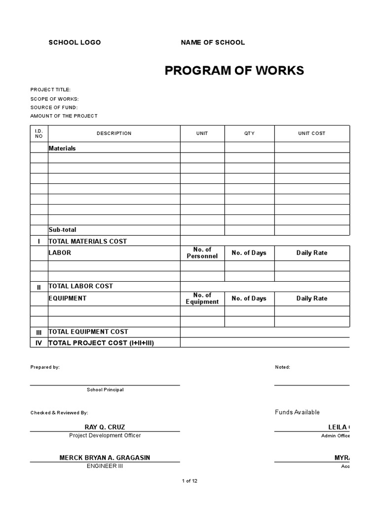 Program of Works: School Logo Name of School | PDF | Business | Government