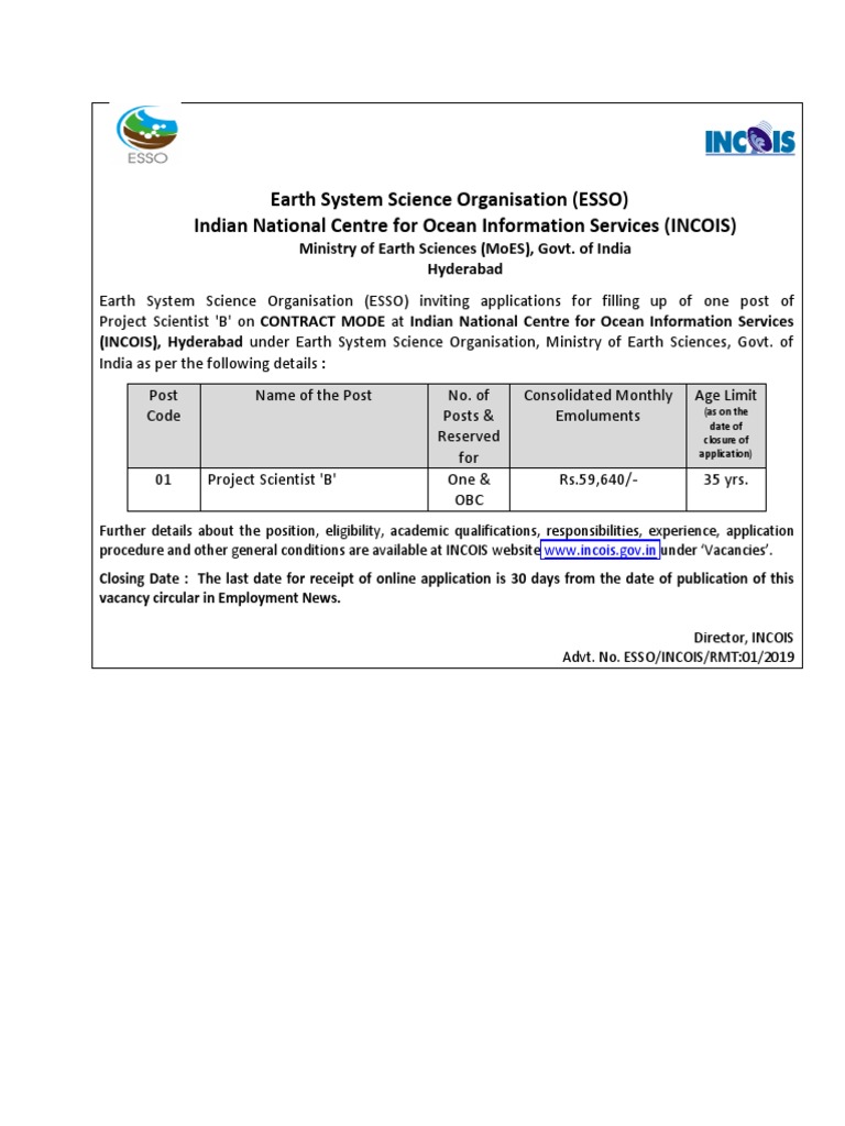 Earth System Science Organisation (ESSO) Indian National Centre For ...