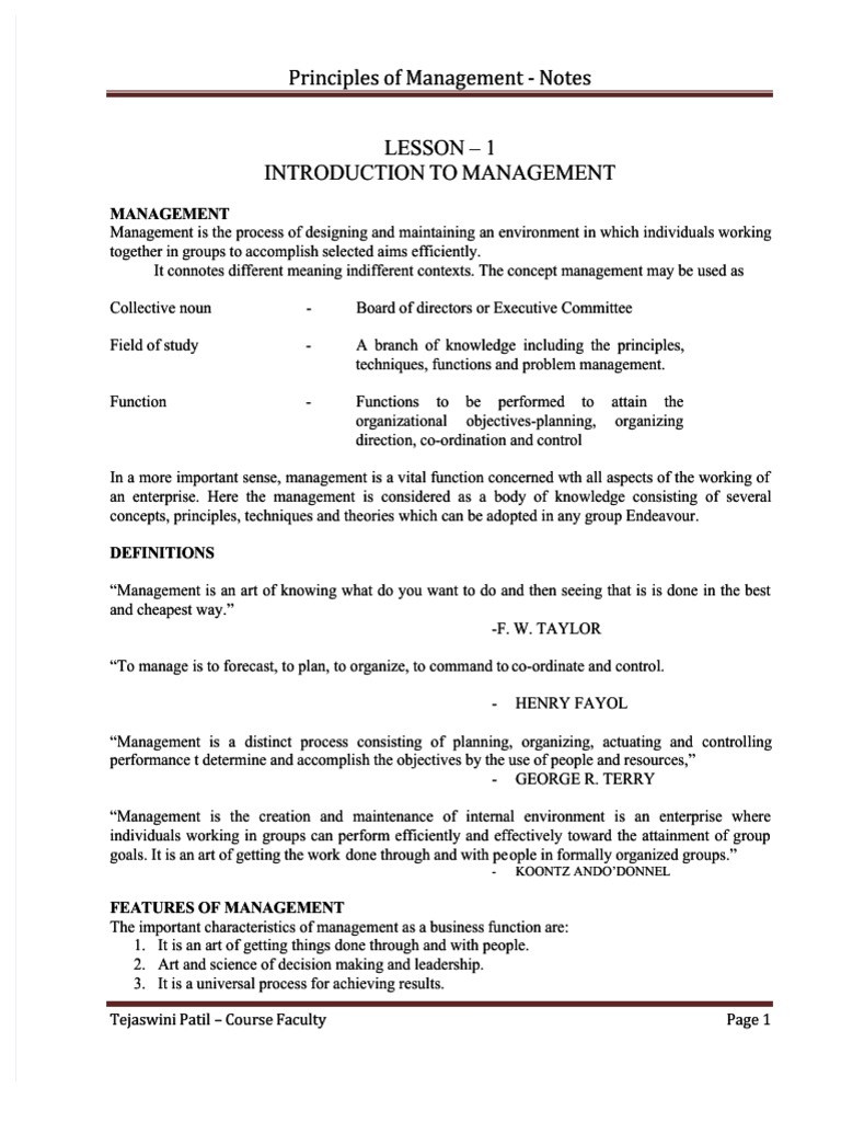 Principles of Management - Notes Principles of Management - Notes | PDF ...