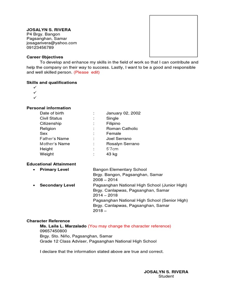 Josalyn S. Rivera: (Please Edit) | PDF