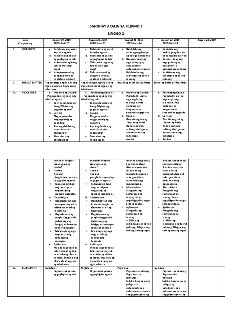 Lesson Plan in Filipino 8 | PDF