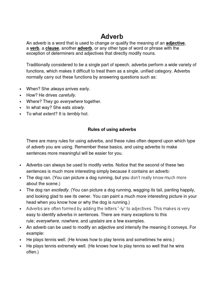 Adverb: Rules of Using Adverbs | PDF | Adverb | Adjective