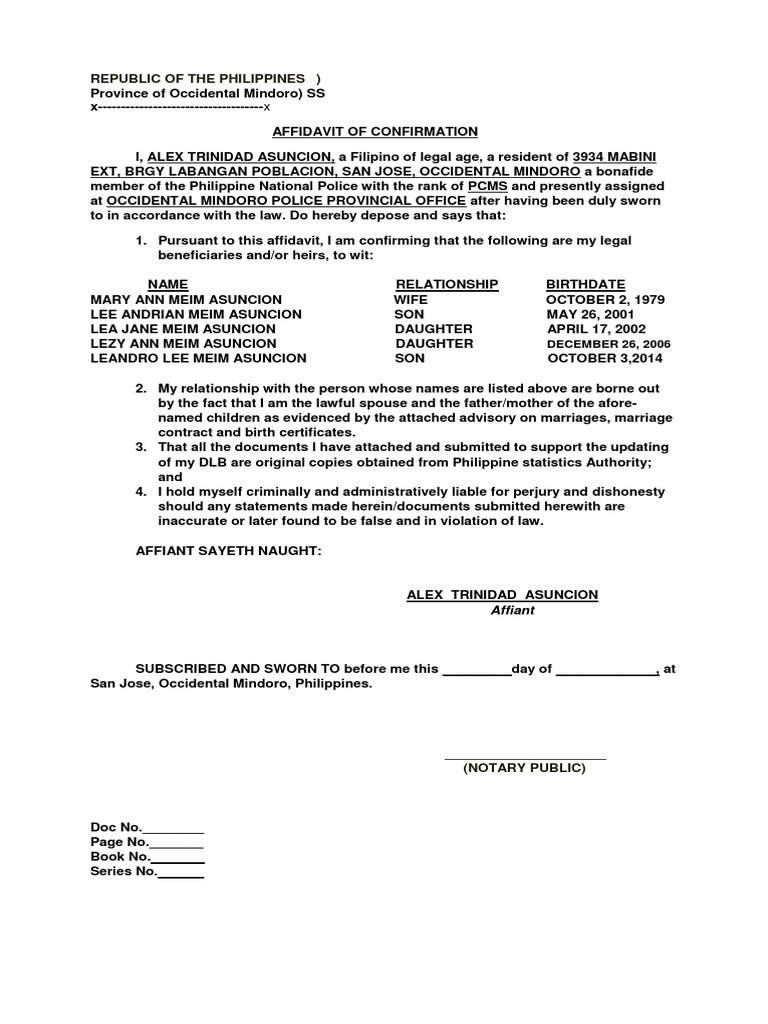 Affidavit of Confirmation | PDF