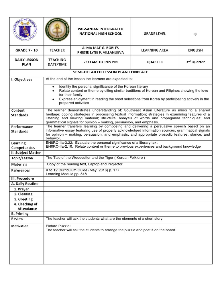 3.the Tale of The Woodcutter and The Tiger | PDF | Folklore | Lesson Plan