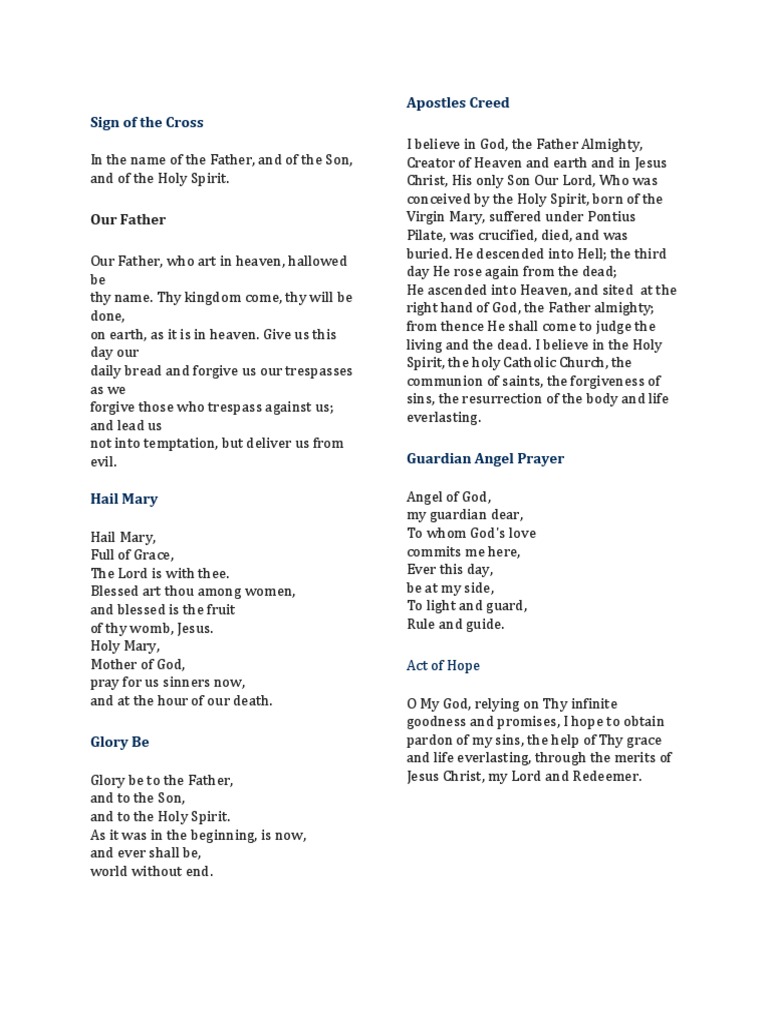 Sign of The Cross Apostles Creed: Our Father | PDF | God The Father ...