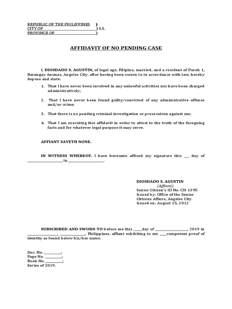 Affidavit of No Pending Criminal Charges or Convictions | PDF