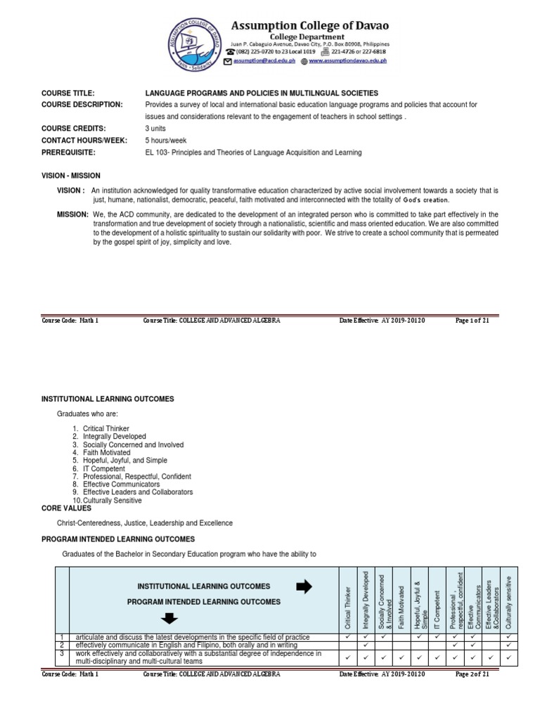 Lang Prog and Pol Syllabus | PDF | Equations | Quadratic Equation
