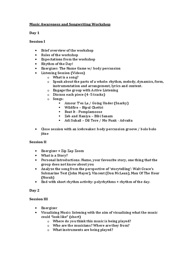 Music Awareness Workshop Overview | PDF | Performing Arts ...