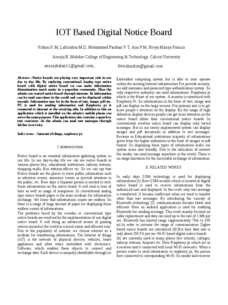 IOT Based Digital Notice Board | PDF | Computer Monitor | Internet