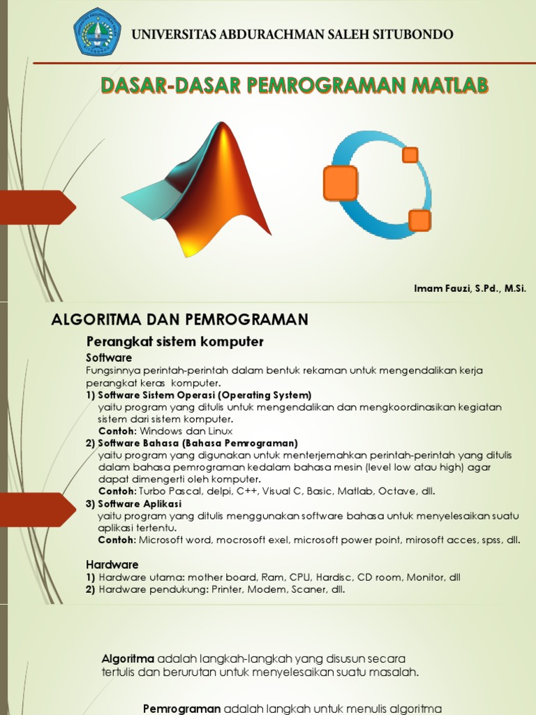 Materi Pertemuan 1 - Dasar-Dasar Pemrograman Matlab - Imam | PDF