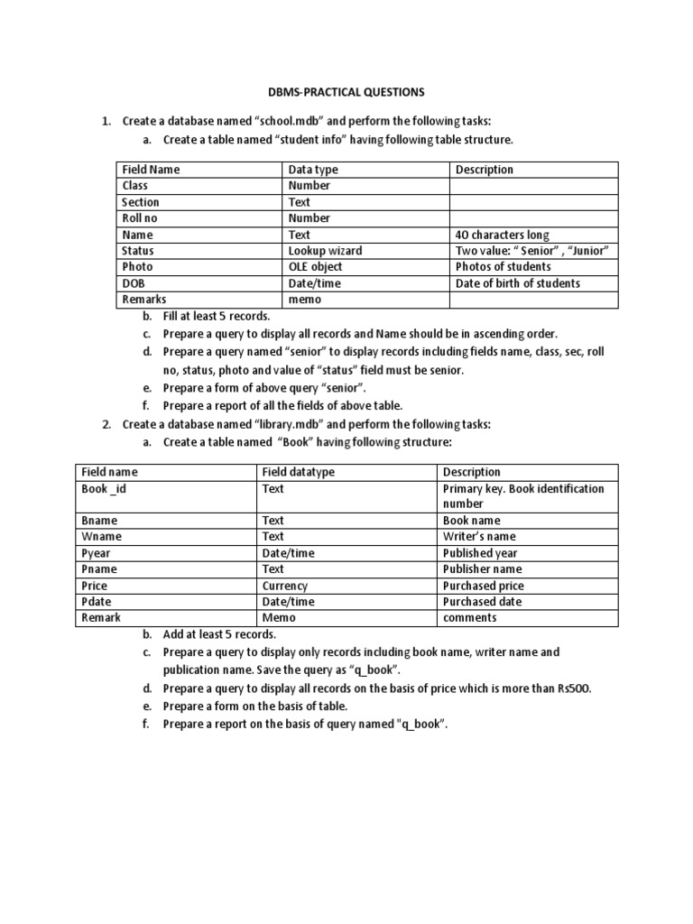 Ms Access Practical Questions | PDF | Databases | Information Retrieval