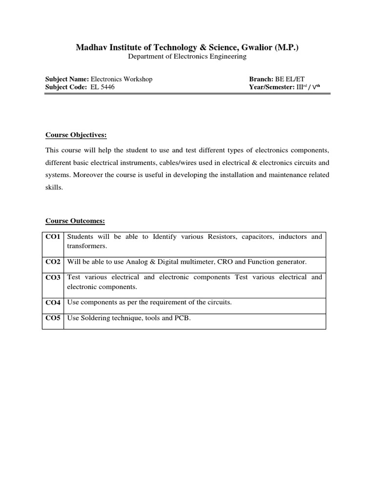 Hands-On Learning in Electronics: A Guide to the Electronics Workshop ...