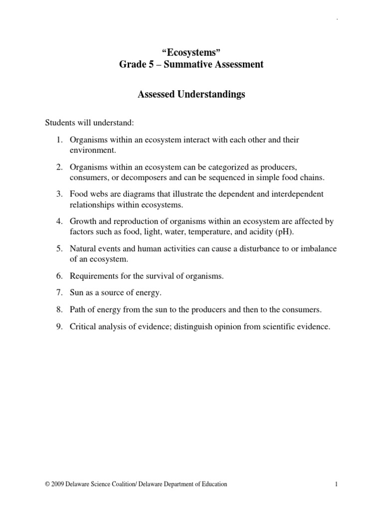 "Ecosystems" Grade 5 - Summative Assessment | PDF | Ecosystem | Organisms