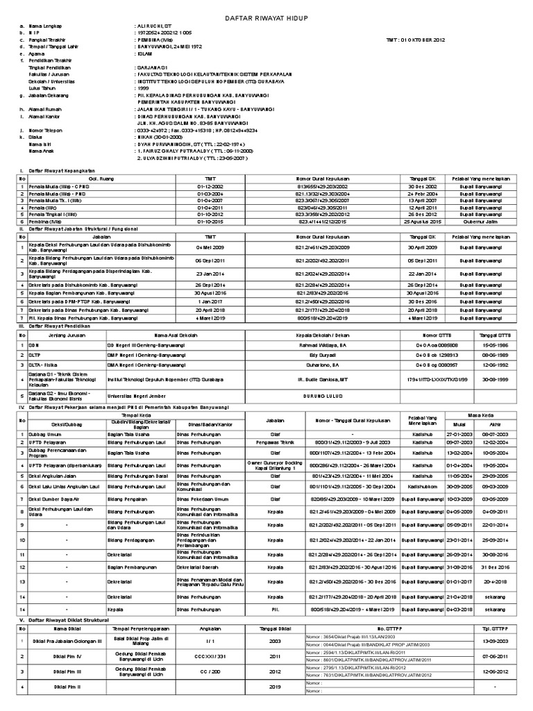 CV Ali Ruchi: Riwayat Hidup dan Karir | PDF
