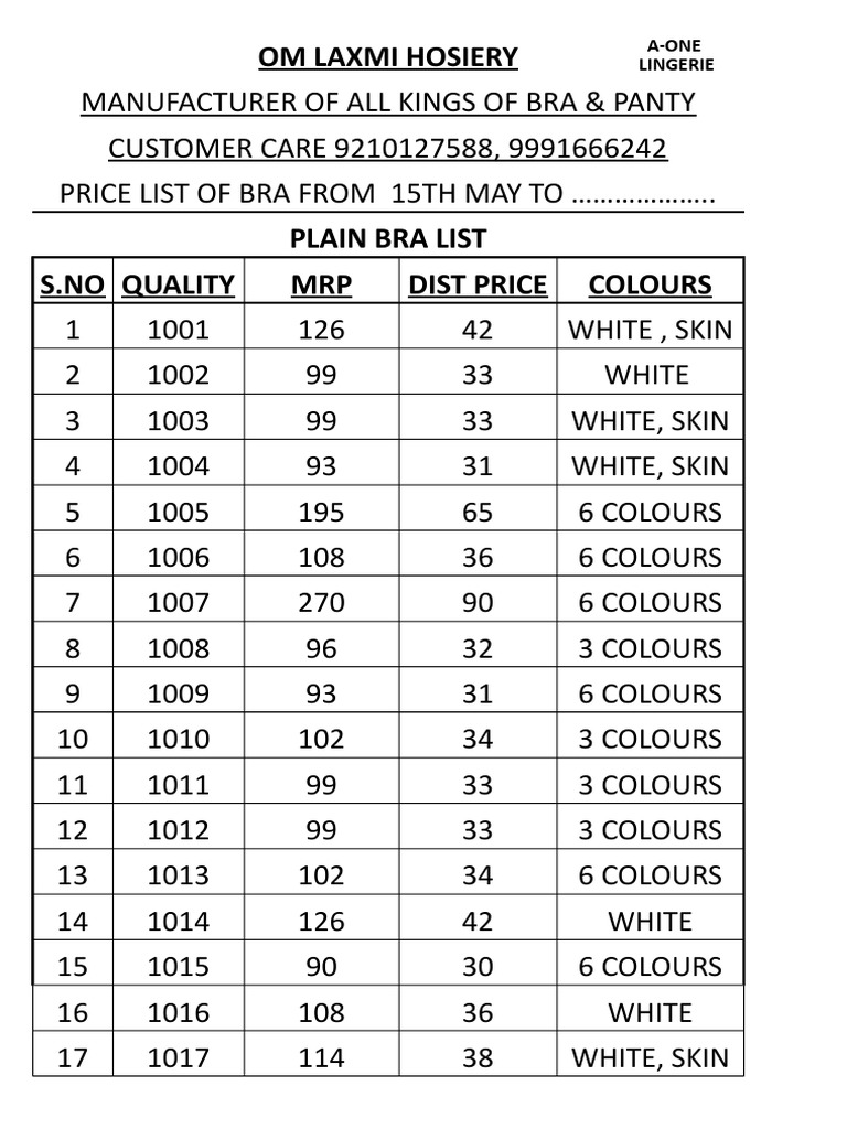 Rate List Chart For Students | PDF