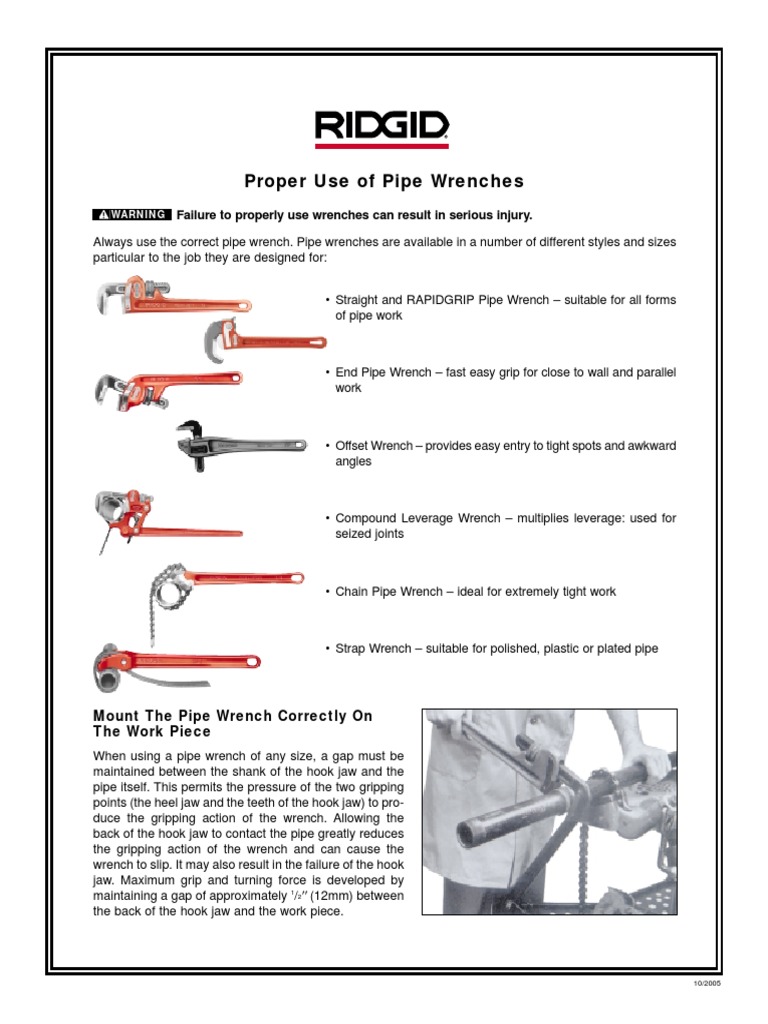 Proper Use of Pipe Wrenches: Failure To Properly Use Wrenches Can ...