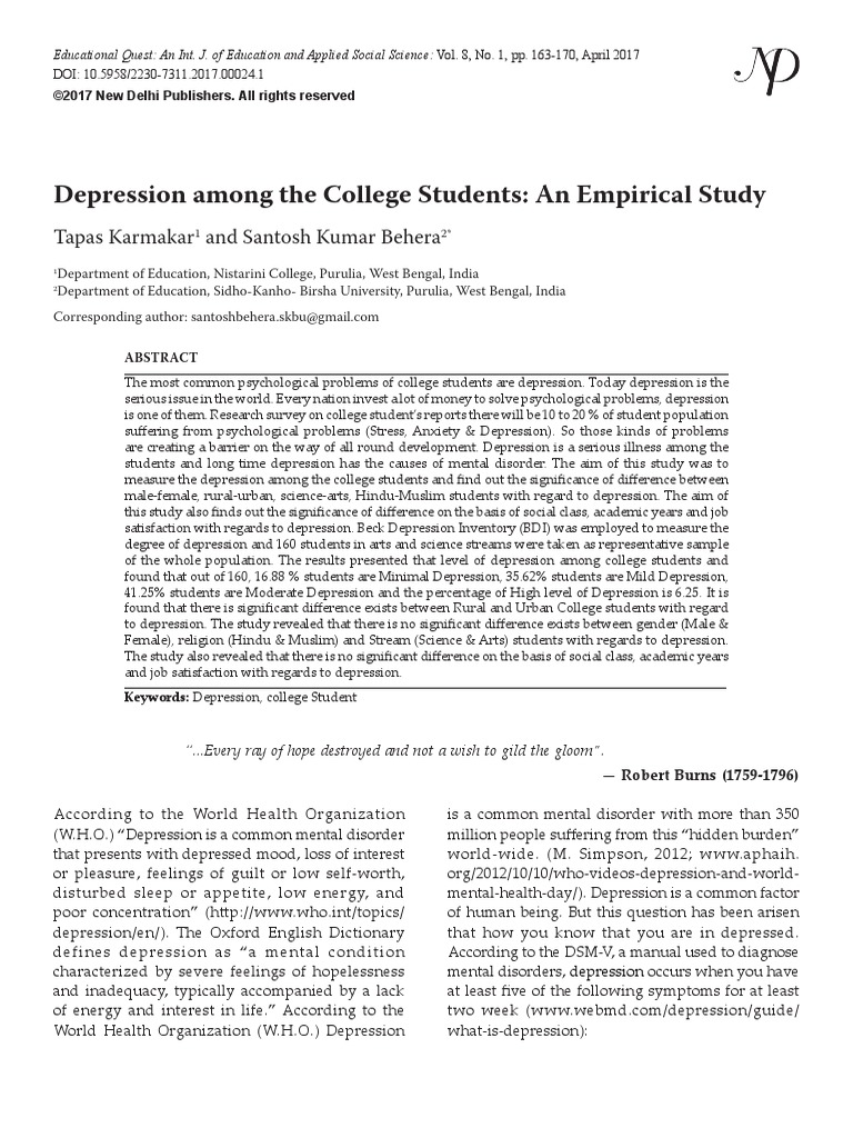 Depression Among The College Students An | PDF | Major Depressive ...