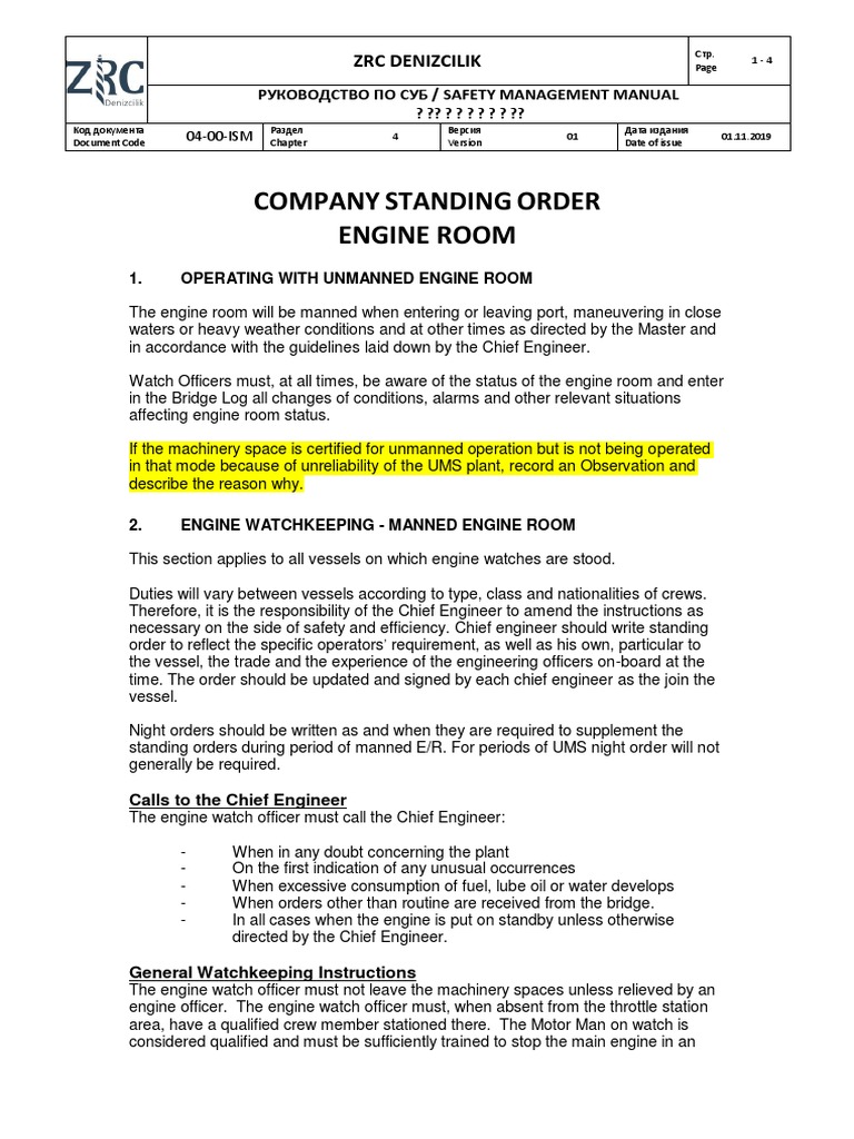 Company Standing Order Engine Room | PDF | Mechanical Engineering ...