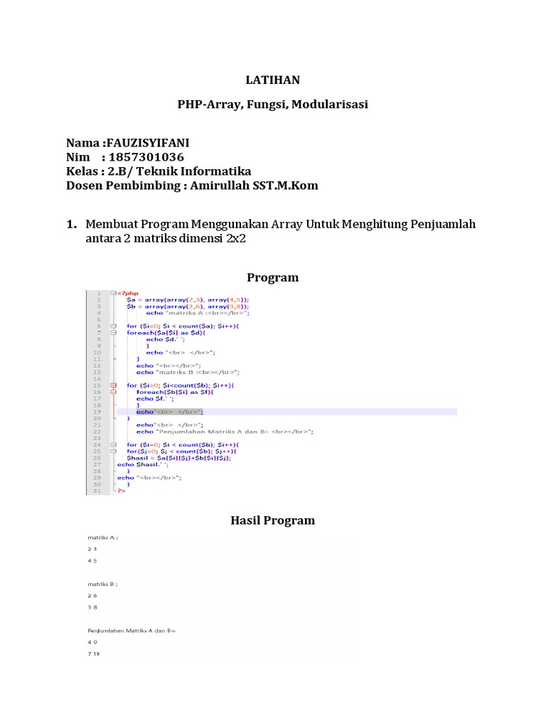 Latihan PHP: Array dan Fungsi Matematika | PDF