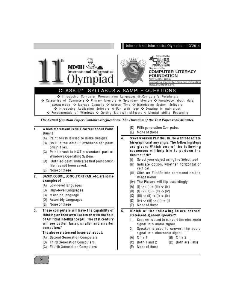 Class 4 Syllabus & Sample Questions | PDF | Computer Data Storage ...