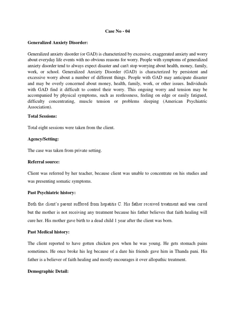 Case Study: Generalized Anxiety Disorder | PDF | Generalized Anxiety ...
