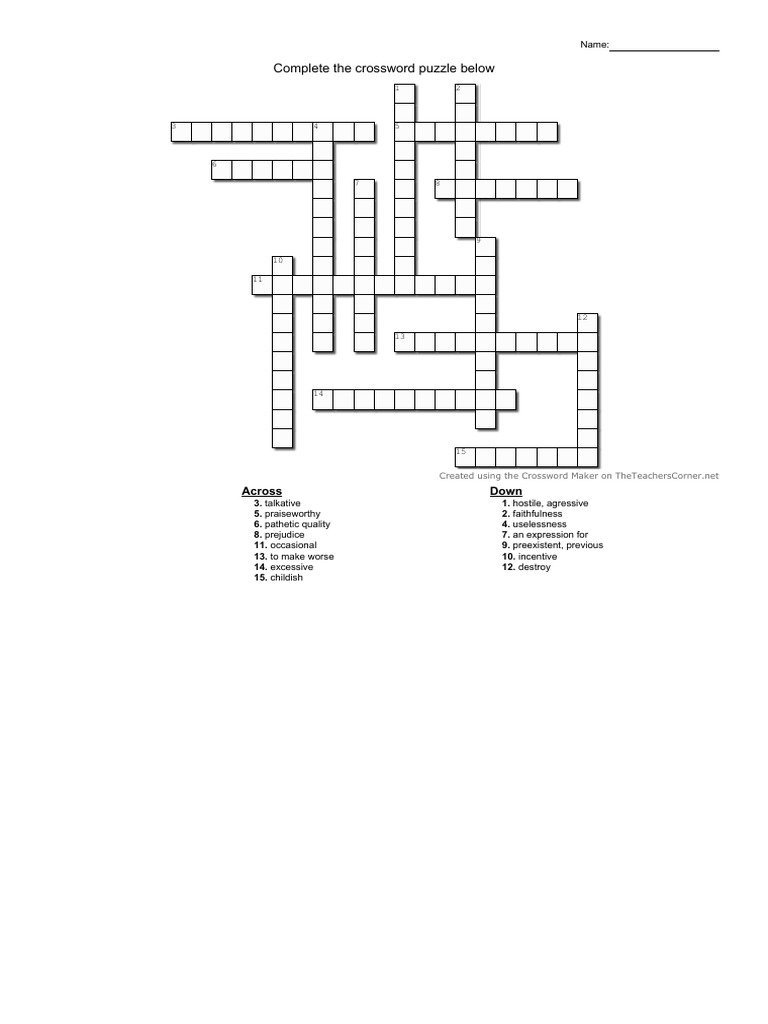 Complete The Crossword Puzzle Below: Down Across | PDF
