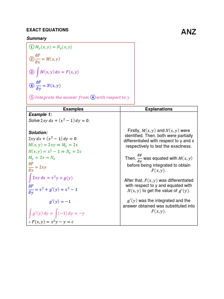 Examples of Exact Differential Equations | PDF | Differential Equations ...