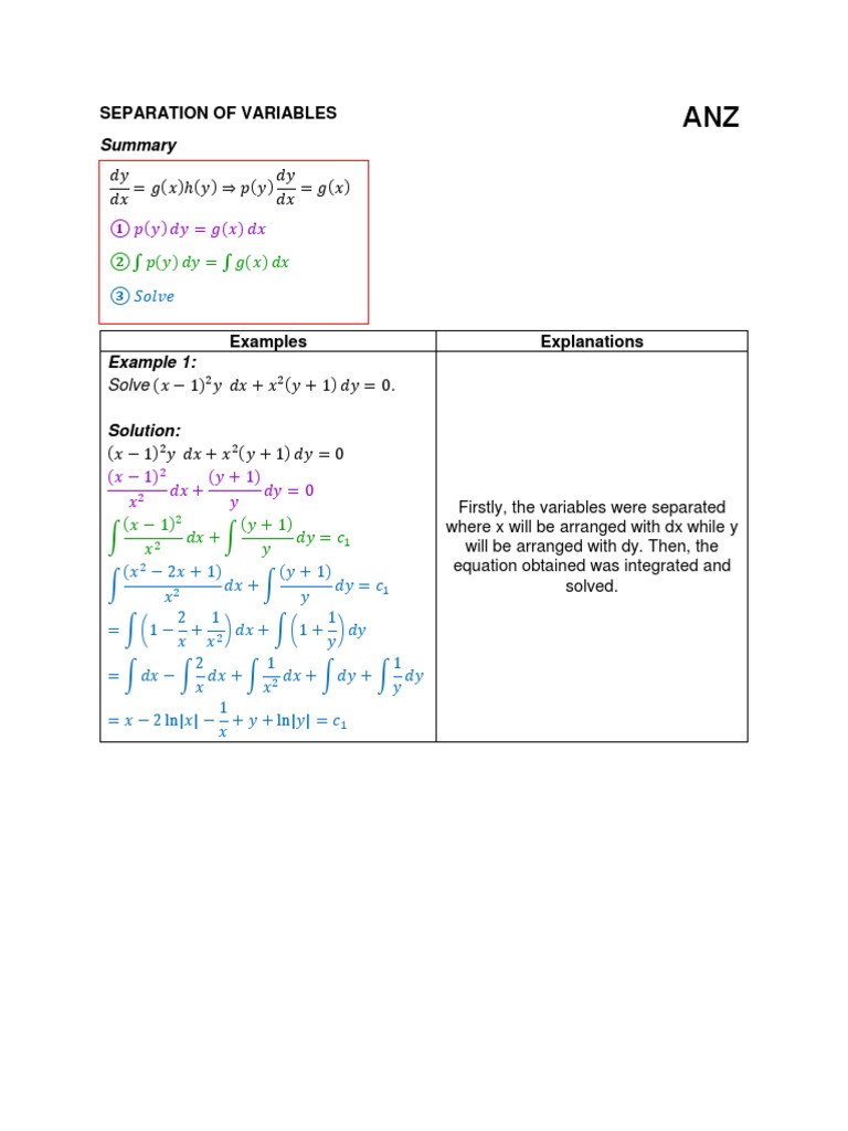 Differential Equation - Examples of Separation of Variables | PDF ...