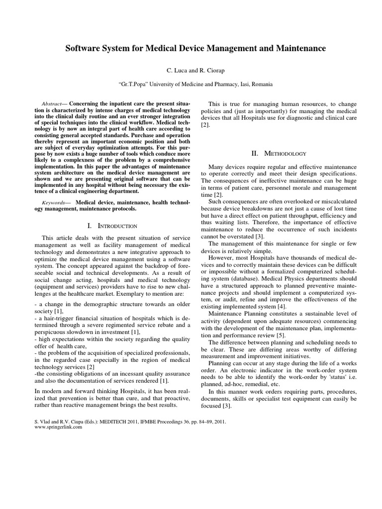 Software System For Medical Device Management and Maintenance | PDF ...