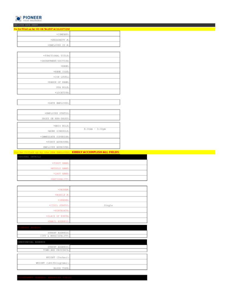 Employee Data Sheet Template | PDF | Employment | Labour