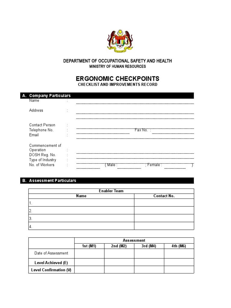 Ergonomic Checkpoints: Department of Occupational Safety and Health | Download Free PDF | Human ...