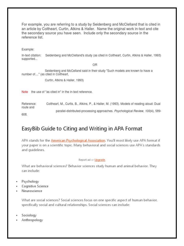 Easybib Guide To Citing and Writing in Apa Format: American ...