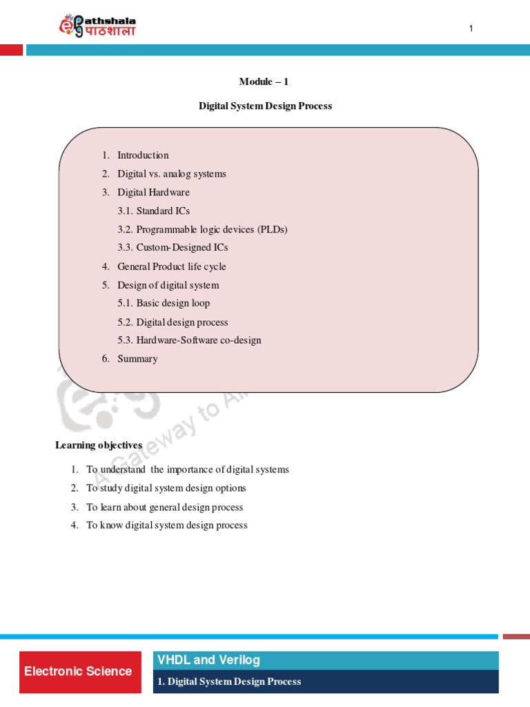 Module - 1 Digital System Design Process: Electronic Science VHDL and Verilog | PDF | Digital ...