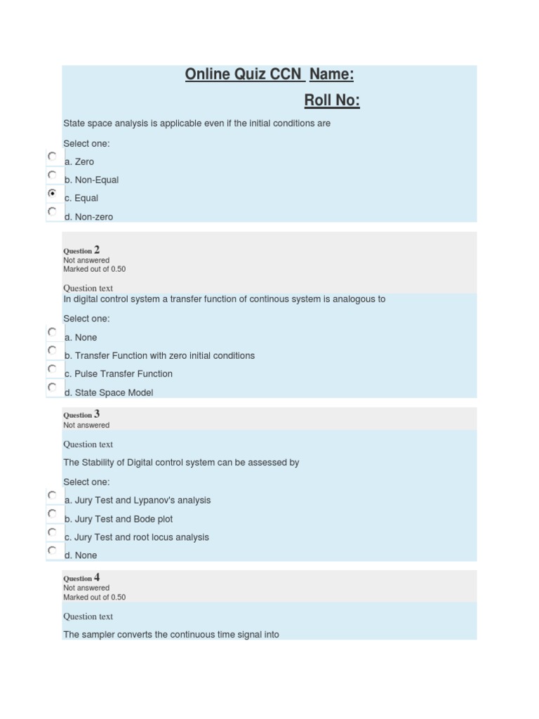 Online Quiz CCN Name: Roll No:: Question Text | PDF | Science ...