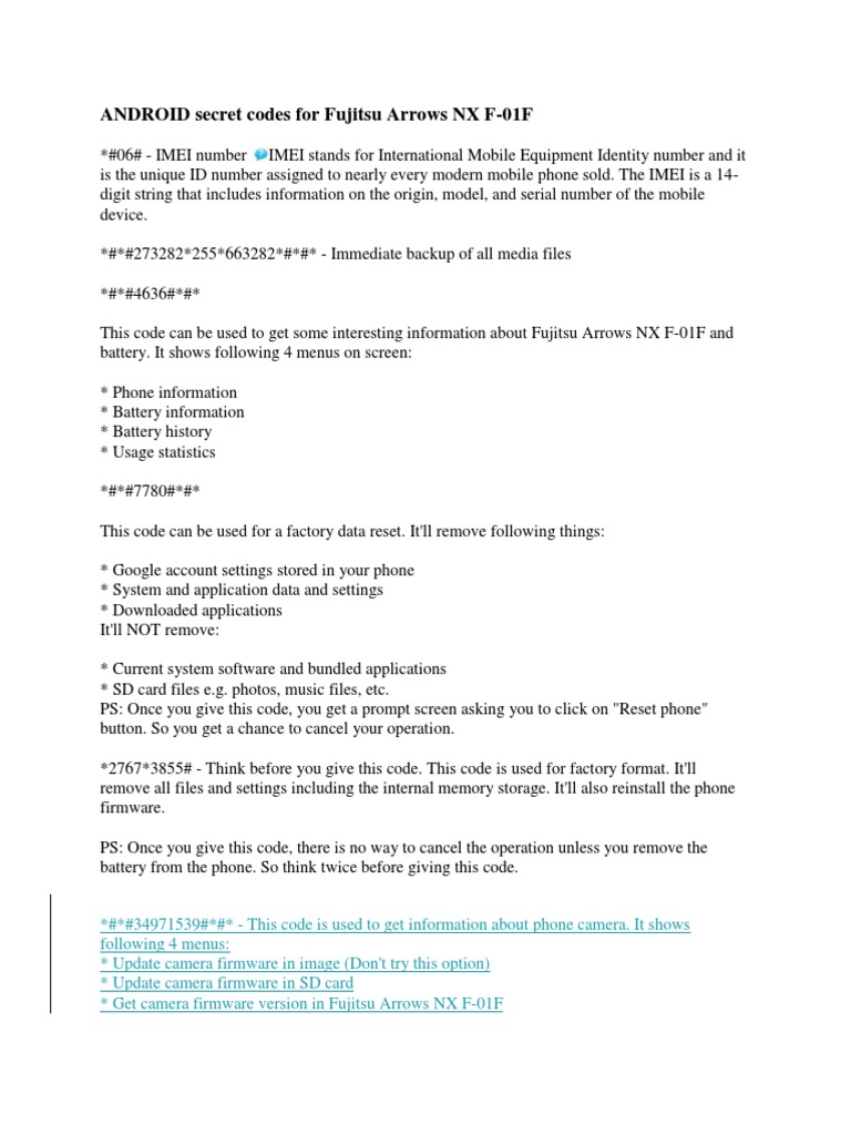 ANDROID Secret Codes For Fujitsu Arrows NX F-01F | PDF | High Speed ...