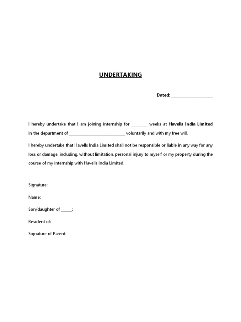 Internship Undertaking Form | PDF