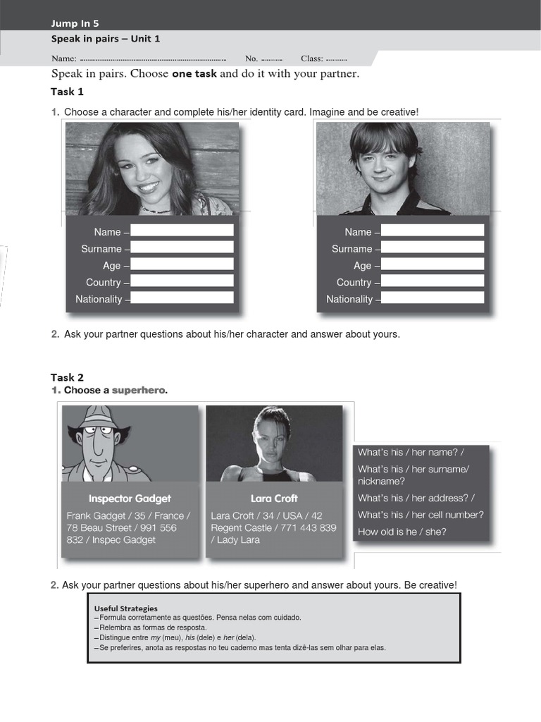 Speak in Pairs. Choose: One Task and Do It With Your Partner. Task 1 ...