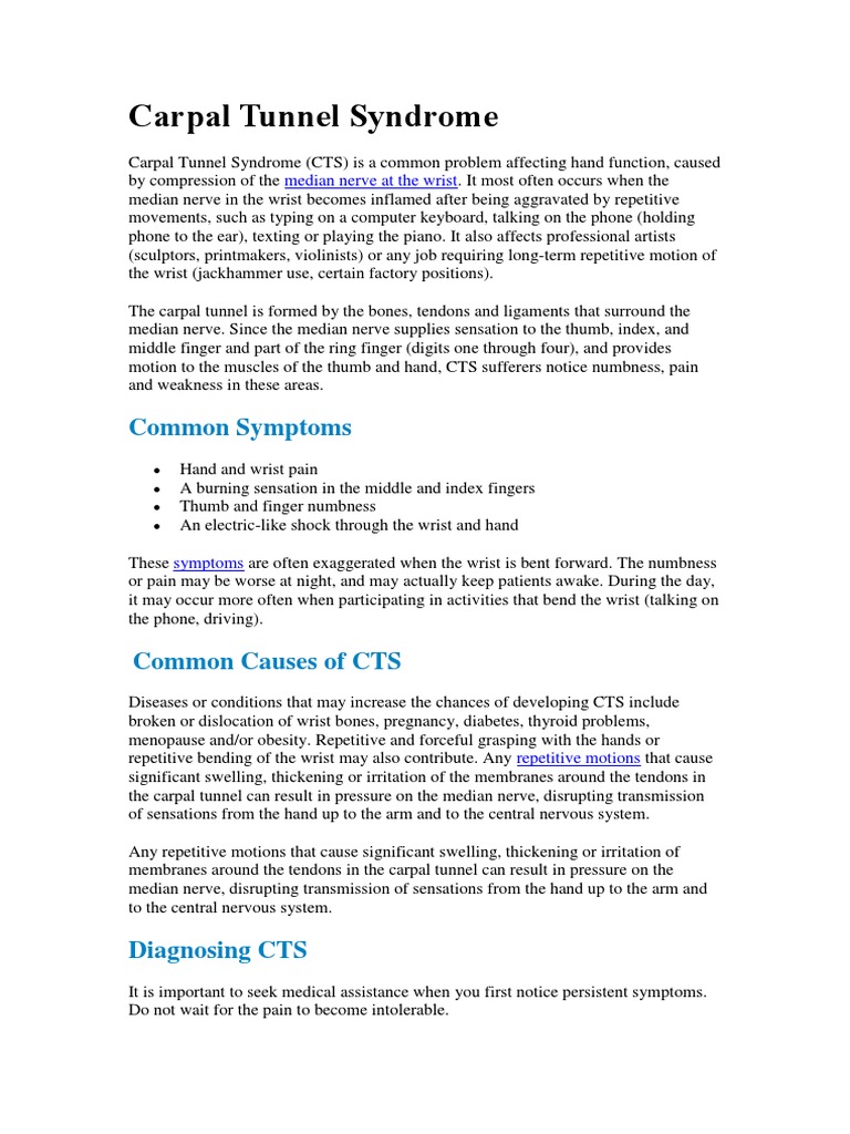 Carpal Tunnel Syndrome Infor | PDF | Carpal Tunnel Syndrome | Hand