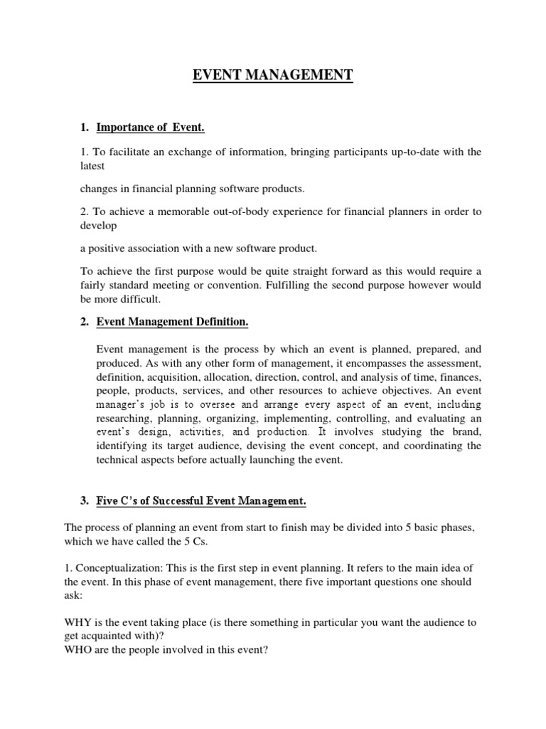 Event Management | PDF | Leadership | Sports