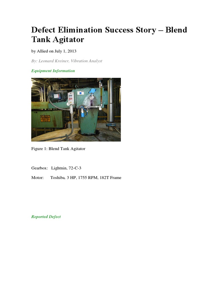 Defect Elimination Success Story - Blend Tank Agitator | PDF | Mechanical Engineering | Applied ...