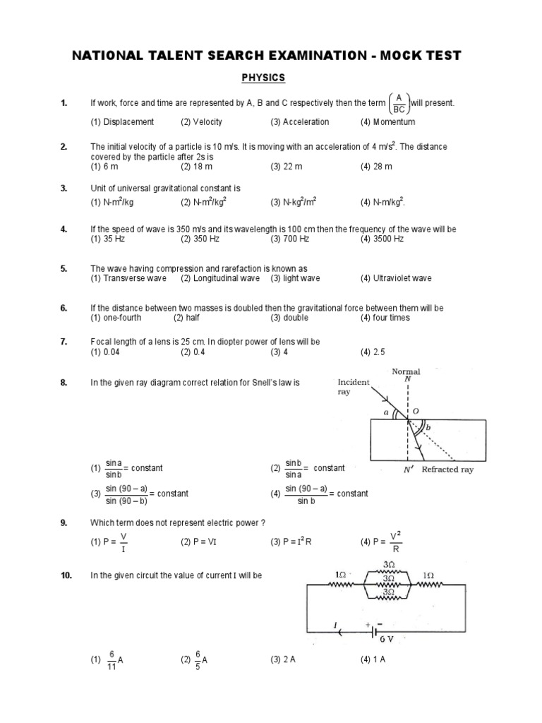 NTSE - SAT Sample Paper | PDF | Triangle | Waves