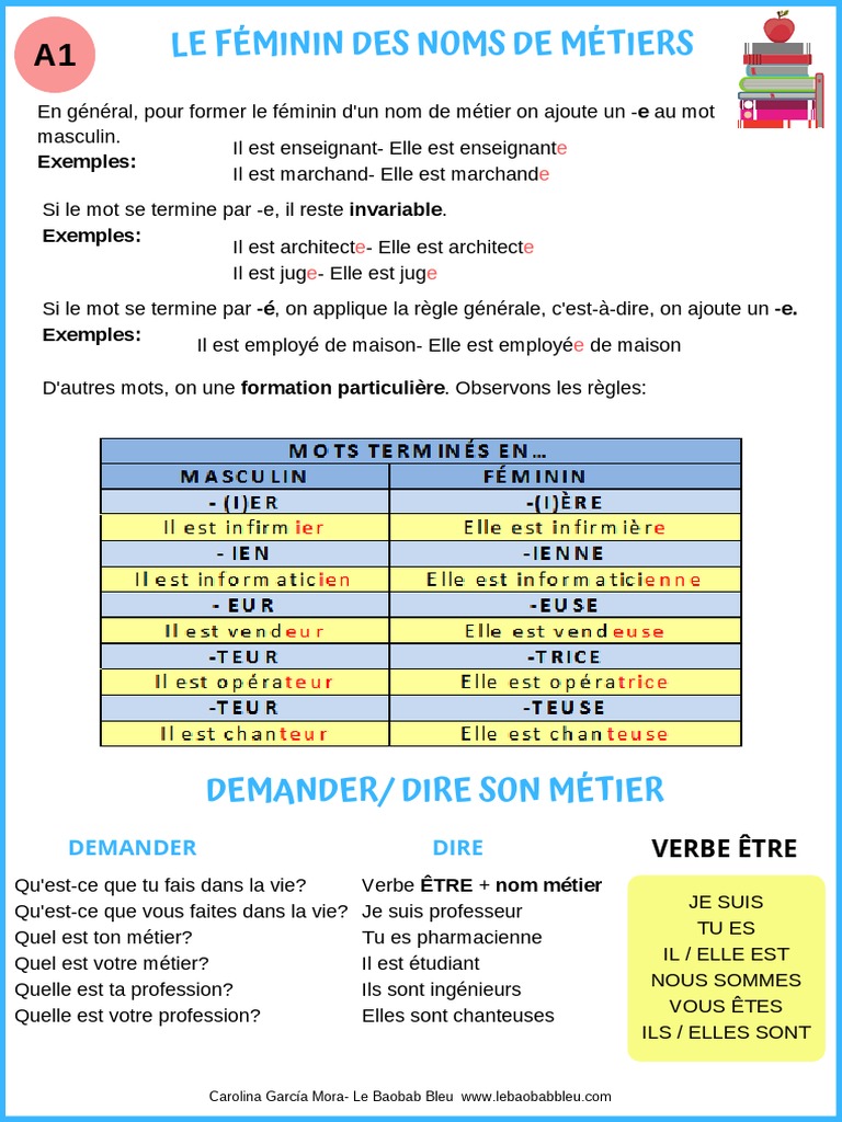 Le Féminin Des Noms de Métiers (A1)
