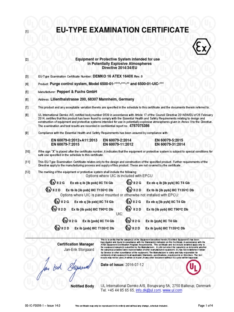 Eu-Type Examination Certificate: e e e e e e e e e e e e | PDF | Fuse ...