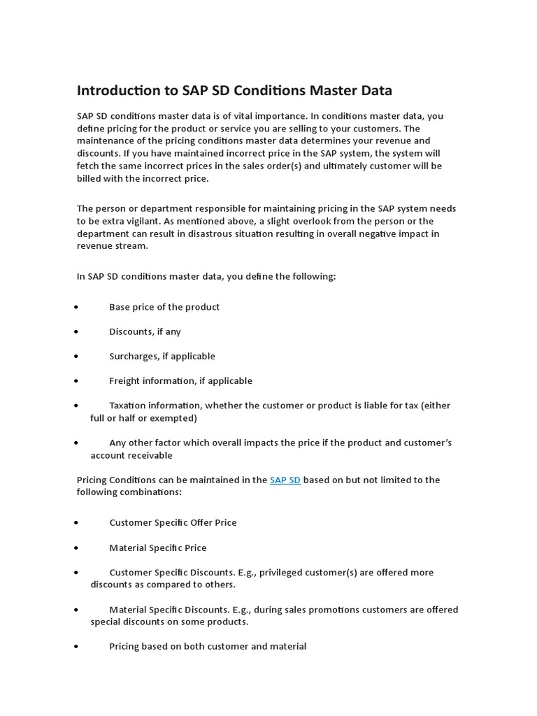 Introduction To SAP SD - Conditions | PDF | Pricing | Prices