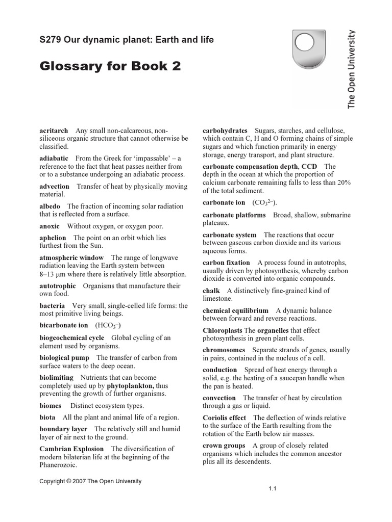 Glossary For Book 2: S279 Our Dynamic Planet: Earth and Life | PDF ...