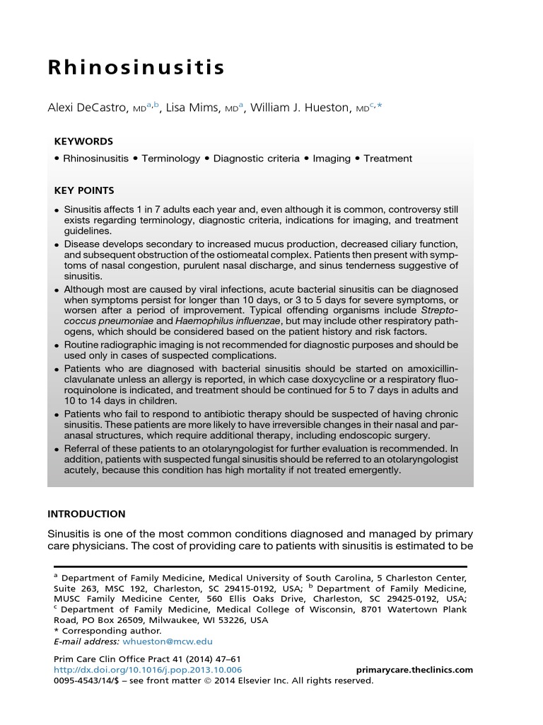 Understanding Rhinosinusitis: An Overview of Pathophysiology, Diagnosis ...