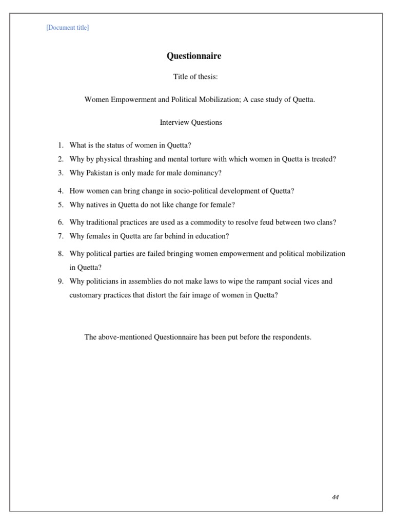 Questionnaire: (Document Title) | PDF | Women's Rights | Discrimination ...