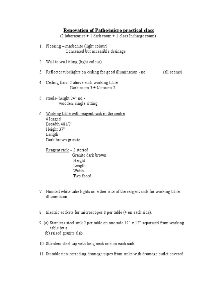 Renovation of Patho/micro Practical Class | PDF