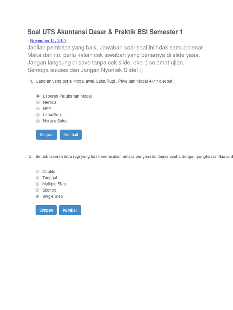 Soal UTS Akuntansi Dasar BSI | PDF
